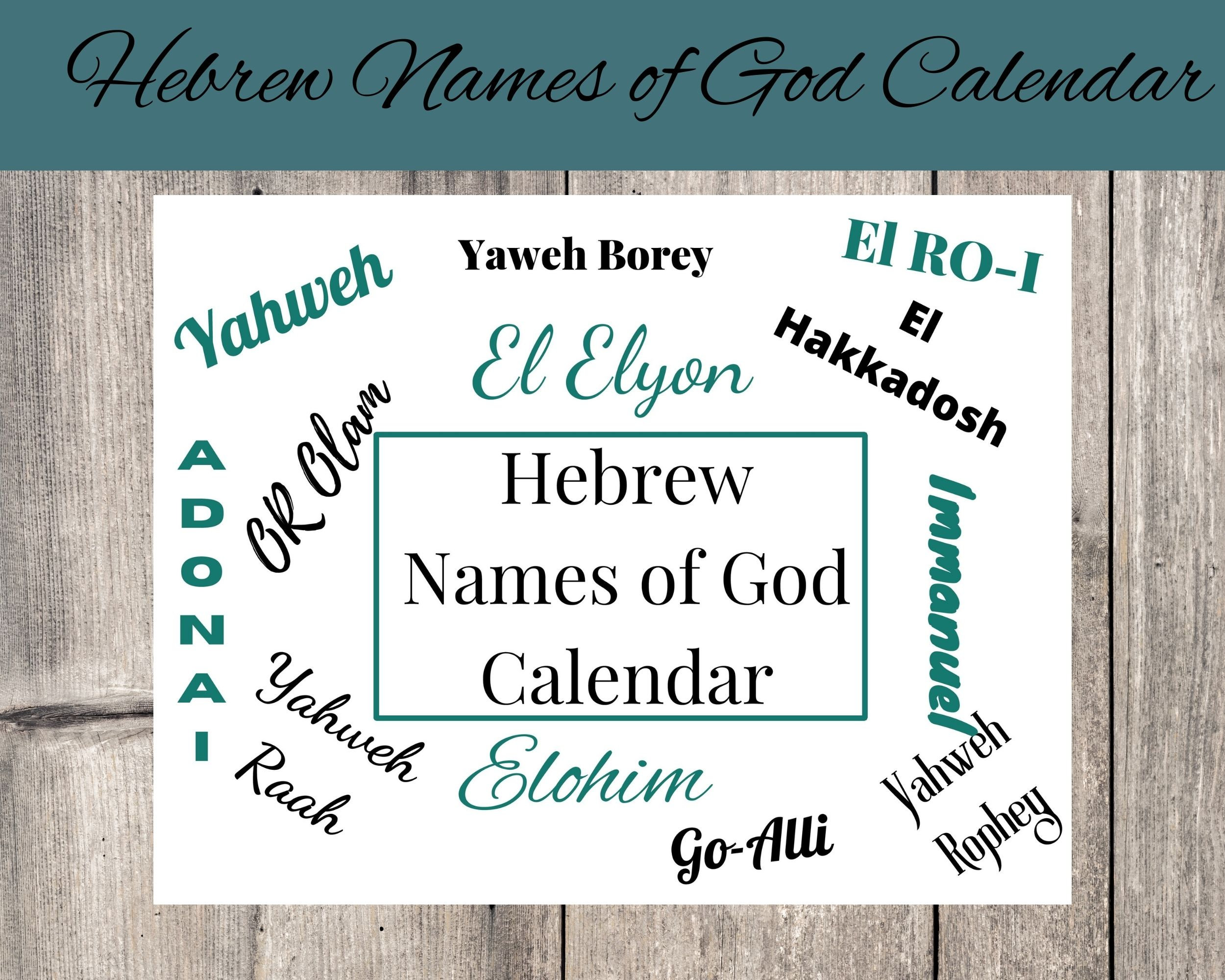 Hebrew Names of God Calendar, Printable 12 Month Calendar, Each Month ...