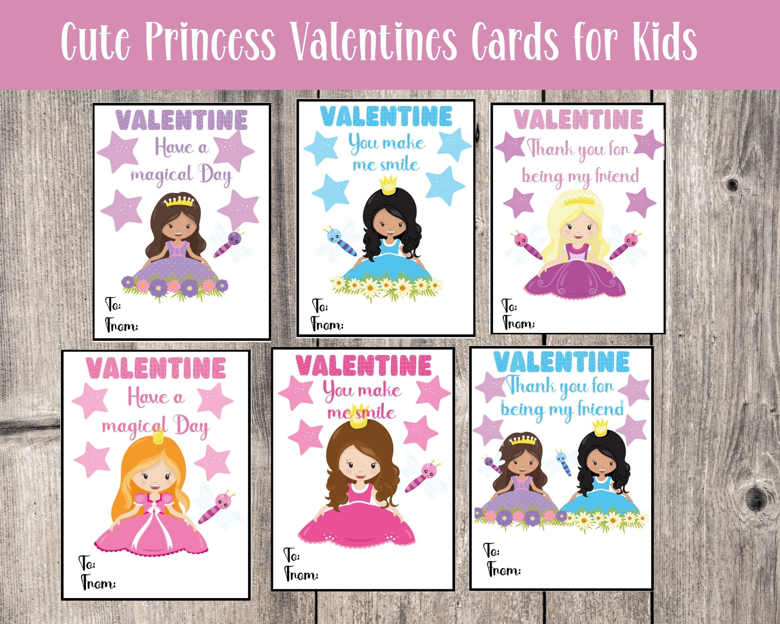 Princess Valentines Cards for Girls, Kids Valentine Gift Tags ...