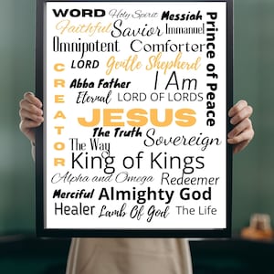Names of God Word Art Poster, Printable Names and Attributes of God ...