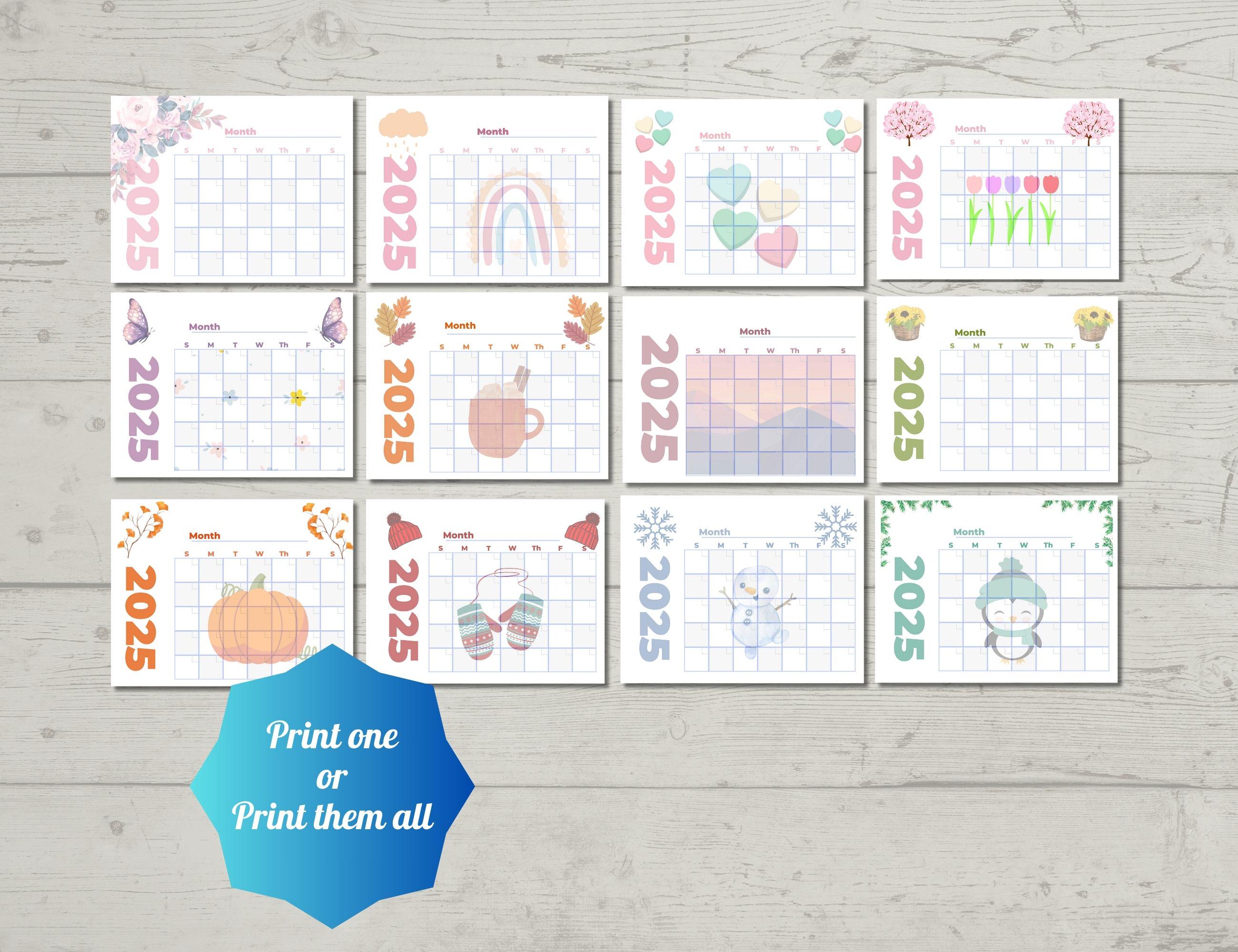 Fun 2025 Monthly Calendar Bundle, Printable Calendars, Calendars for ...