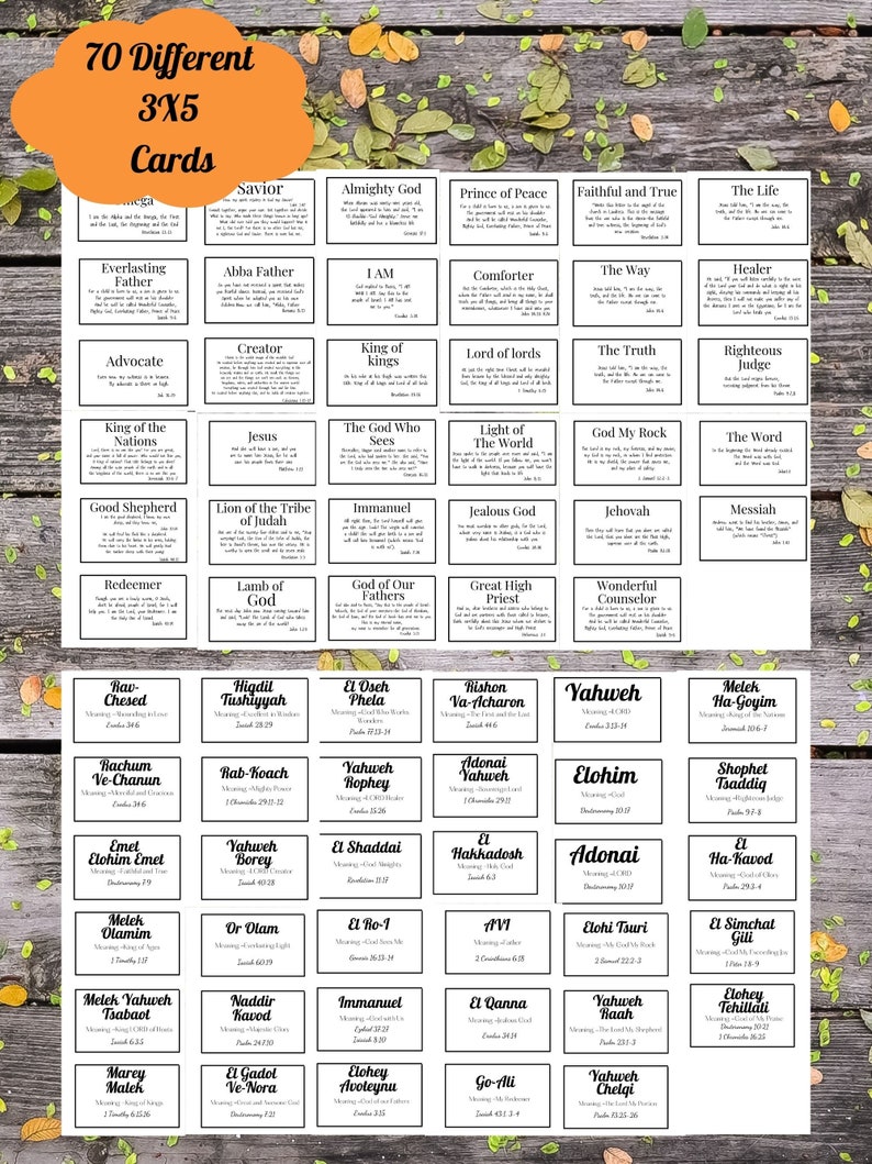 Names of God 3x5 Notecards Bundle, Printable 35 Names of God Notecards ...
