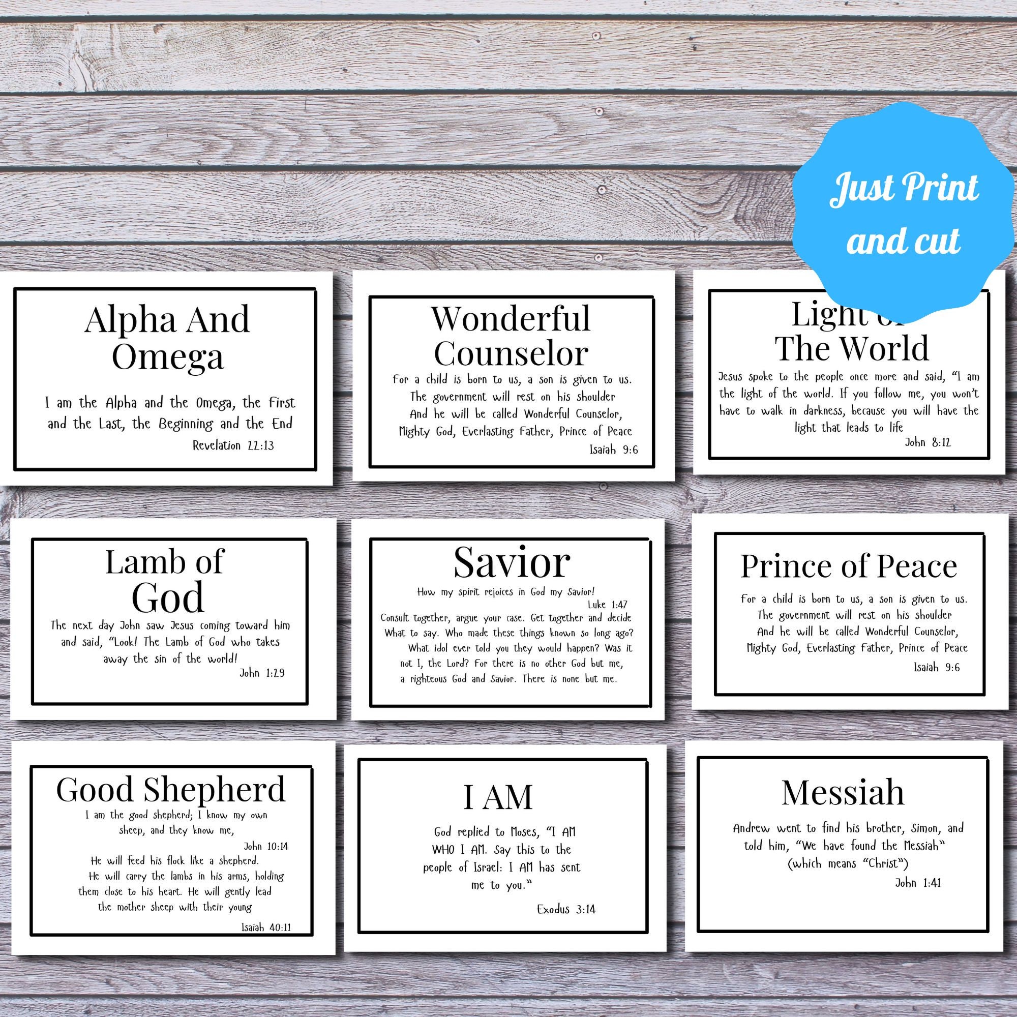 35 Names and Attributes of God 3x5 Notecards, Printable Scripture Verse ...