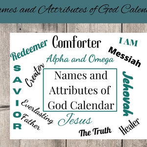Names and Attributes of God Calendar, Printable 12 Month Calendar, Each ...