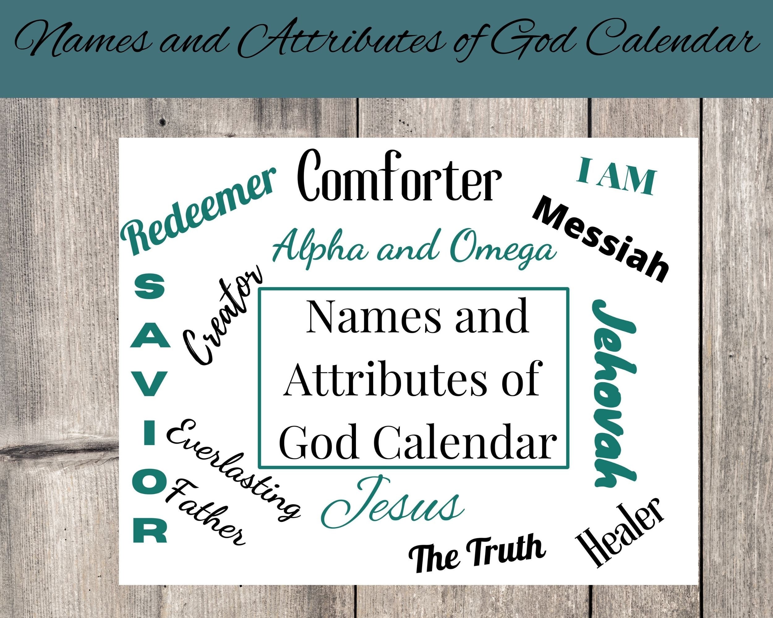 Names and Attributes of God Calendar, Printable 12 Month Calendar, Each ...
