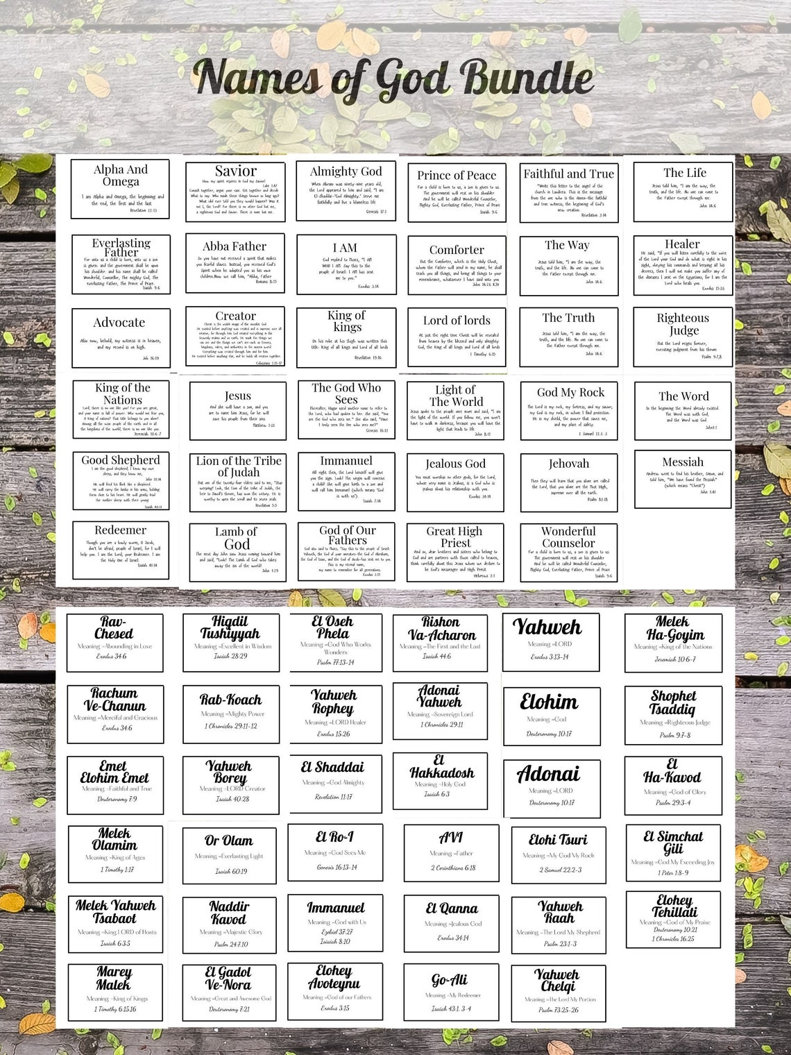 Names of God 3x5 Notecards Bundle, Printable 35 KJV Names of God ...