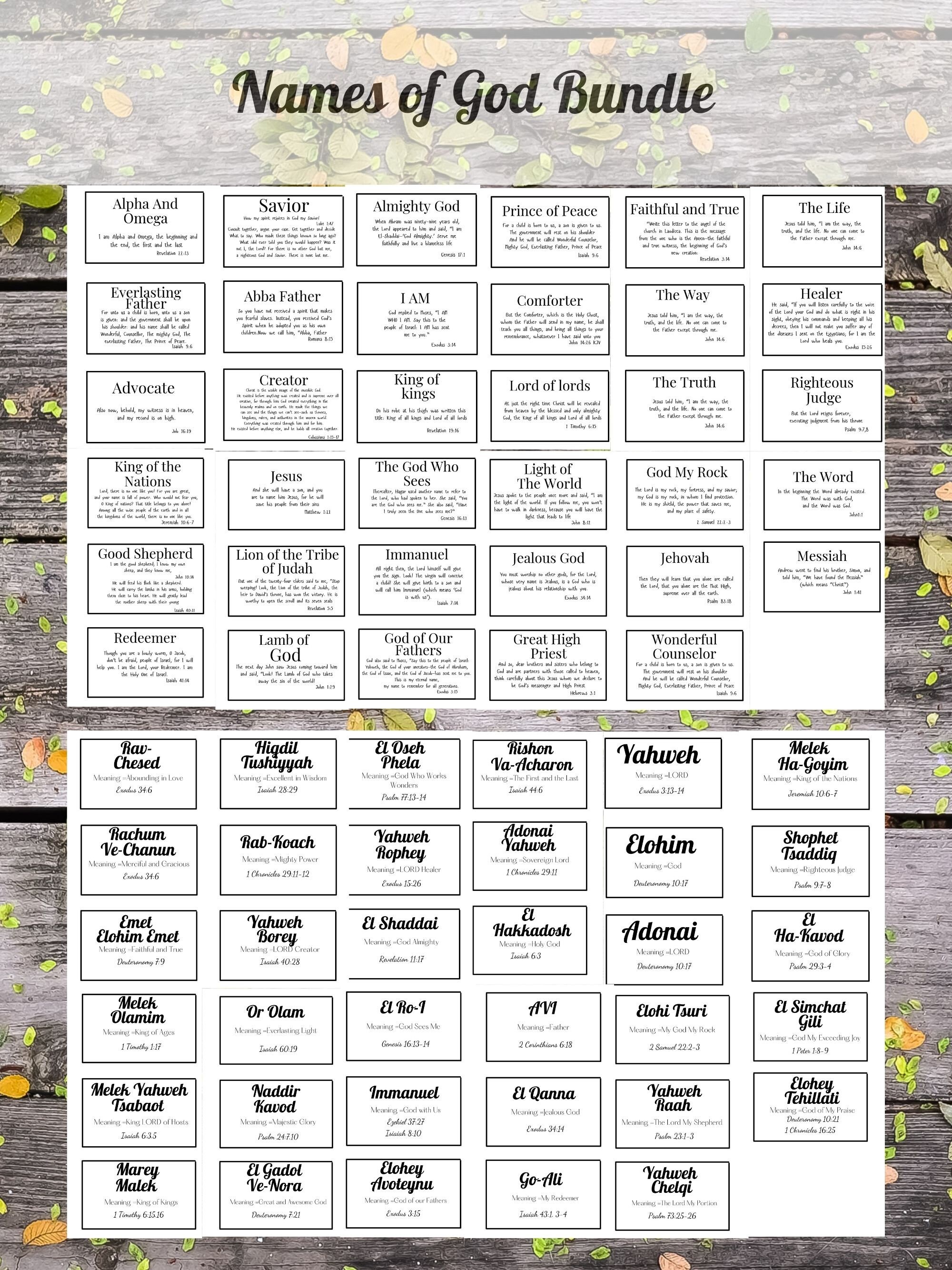 Names of God 3x5 Notecards Bundle, Printable 35 KJV Names of God ...