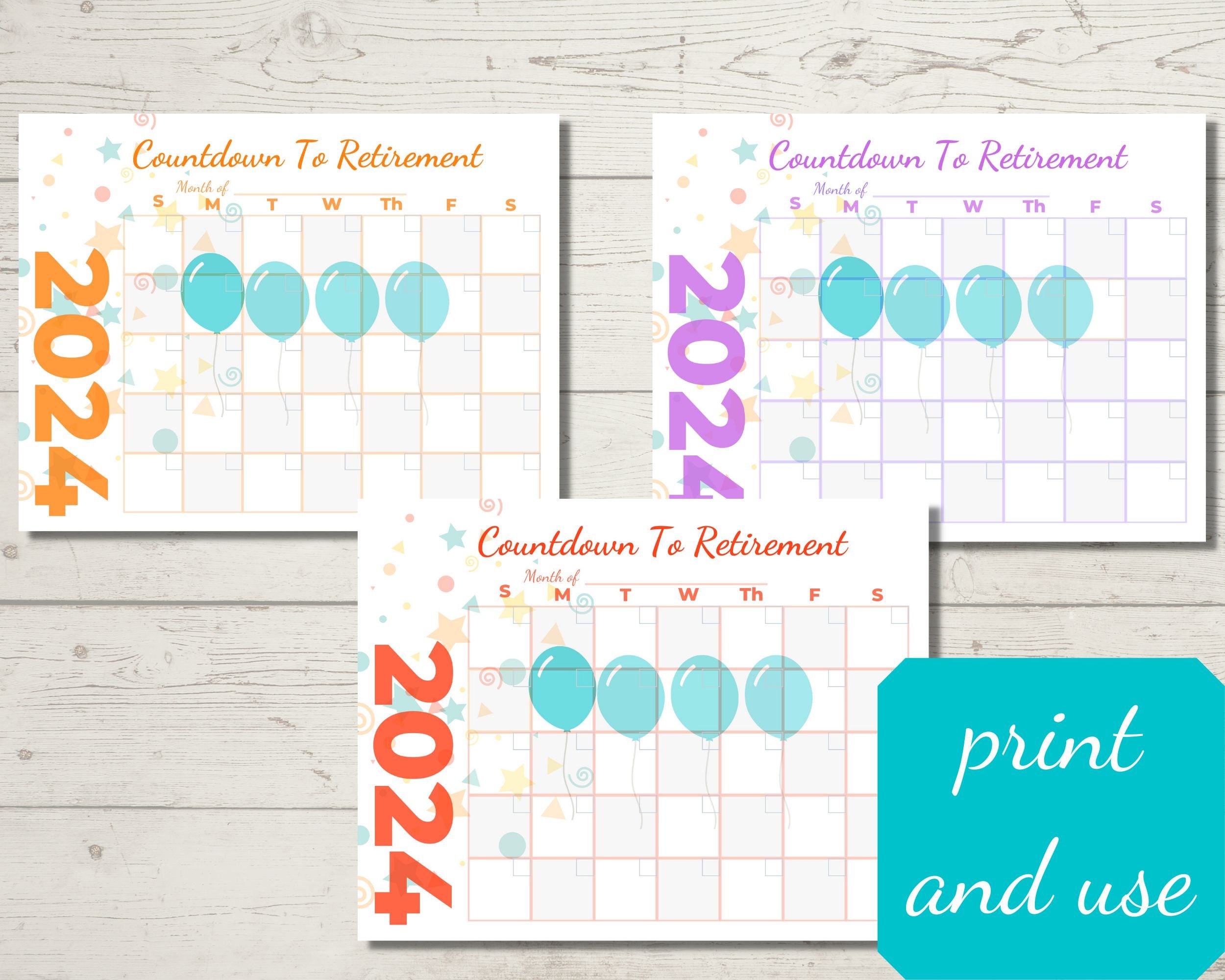 2024 Countdown to Retirement Printable Calendar, Fun Way to Count the ...
