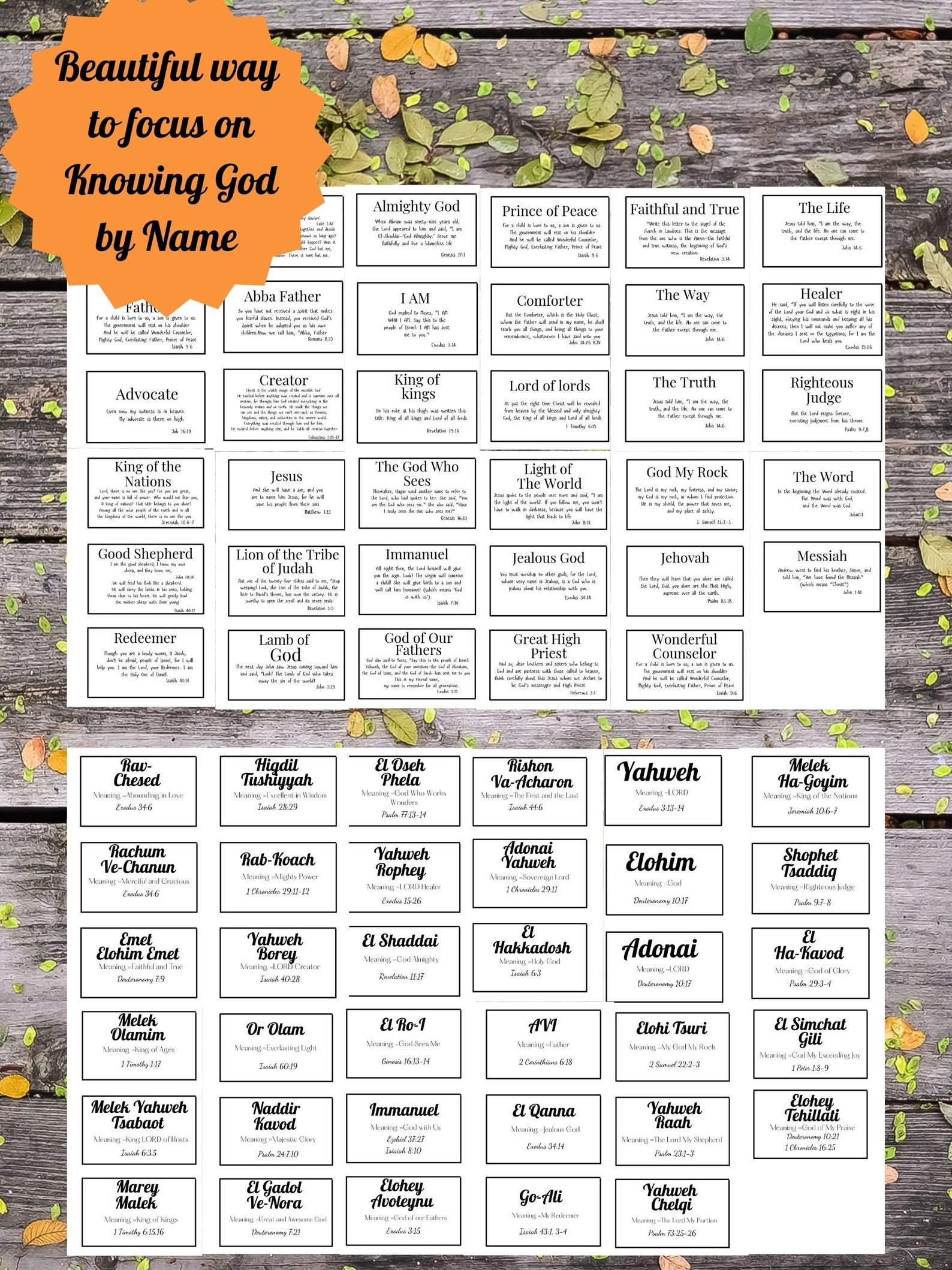 Names of God 3x5 Notecards Bundle, Printable 35 Names of God Notecards ...
