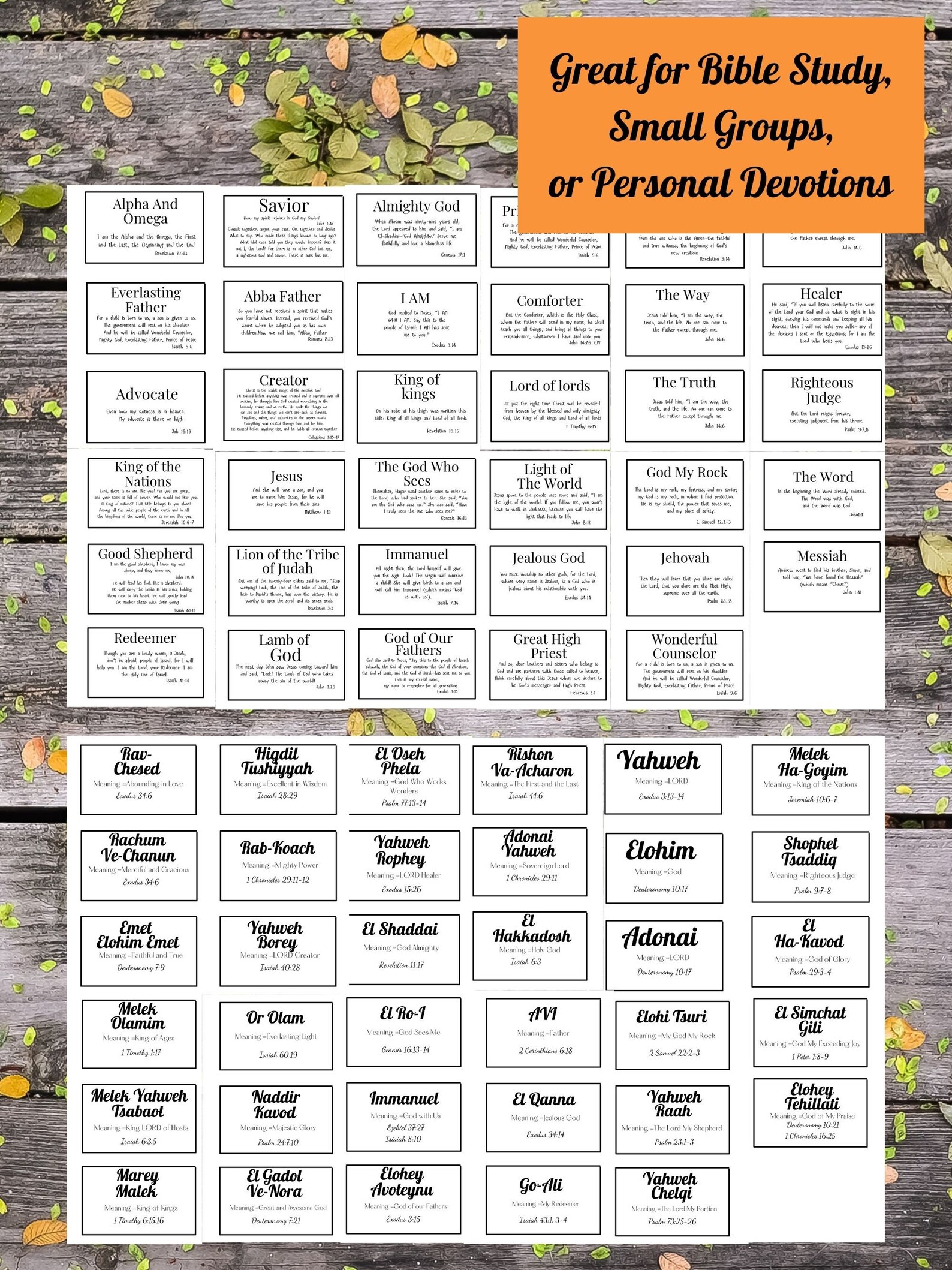 Names of God 3x5 Notecards Bundle, Printable 35 Names of God Notecards ...