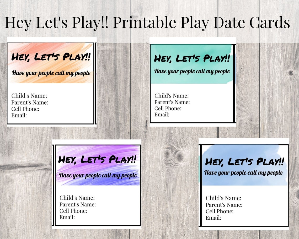 Fun, Colorful Play Date Cards for Kids, Printable Playdate Cards, Fun ...