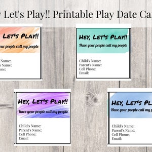 Fun, Colorful Play Date Cards for Kids, Printable Playdate Cards, Fun ...