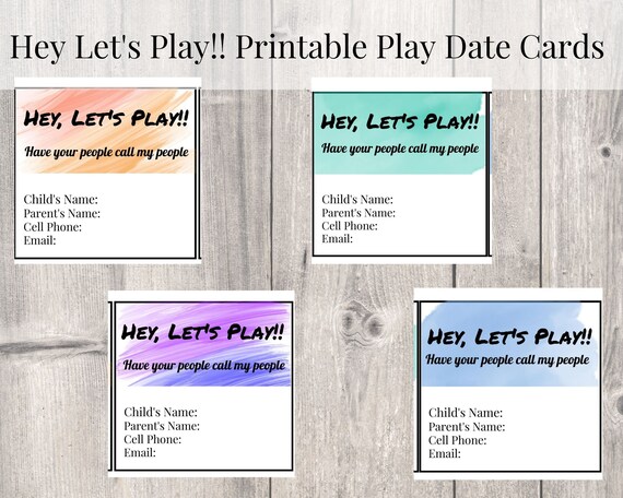 Fun Colorful Play Date Cards for Kids Printable Playdate - Etsy