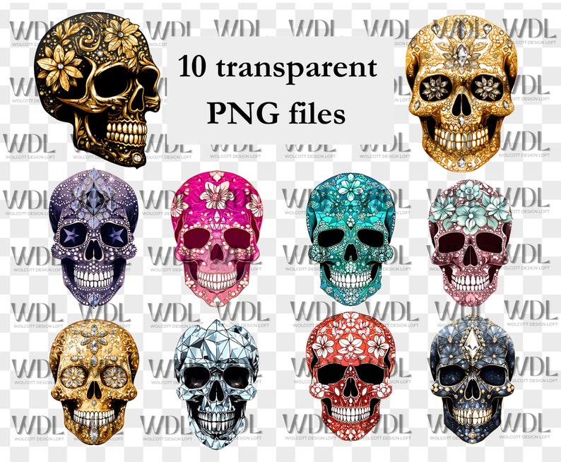 Diamond Skulls Clipart, Glam Skulls, Precious Gemstones, Instant ...