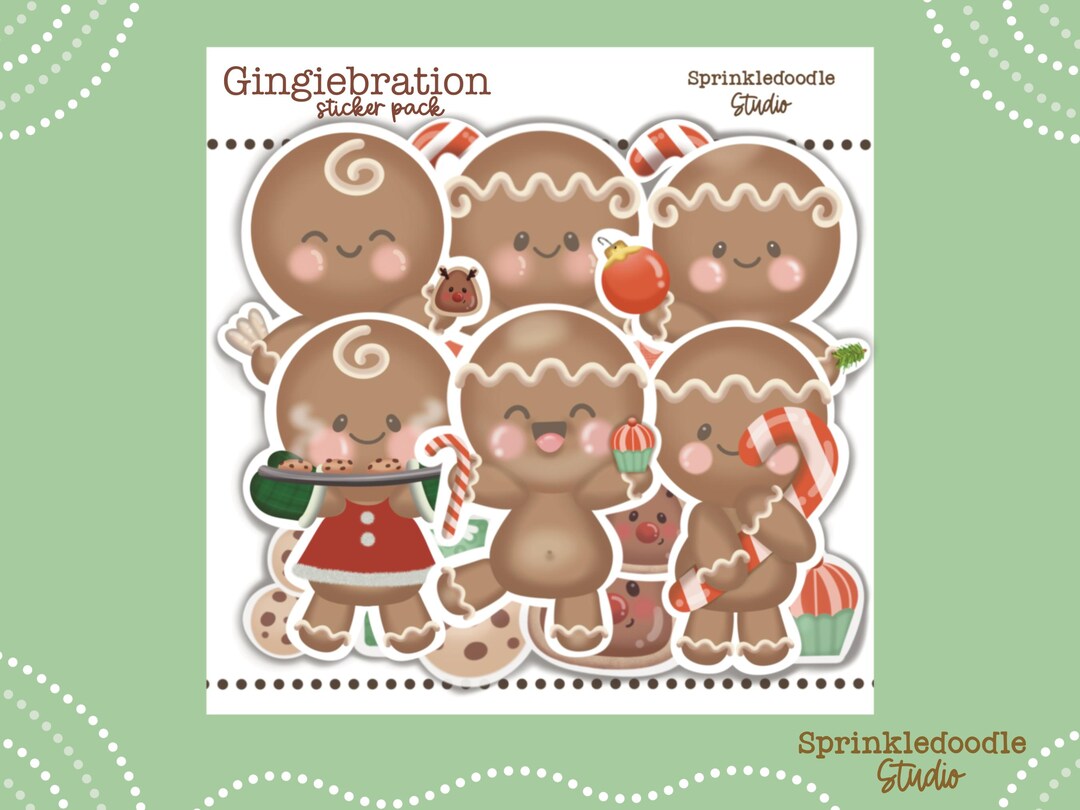 Gingiebration Sticker Pack - Cute Gingerbread Stickers, Christmas ...