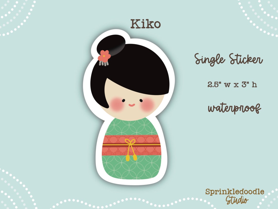 Kiko the Kawaii Kokeshi: Waterproof Sticker for Water Bottles, Laptops ...