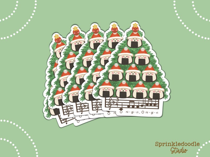 Christmas Onigiri Sticker: Kawaii Rice Ball Tree, Waterproof Vinyl - Etsy