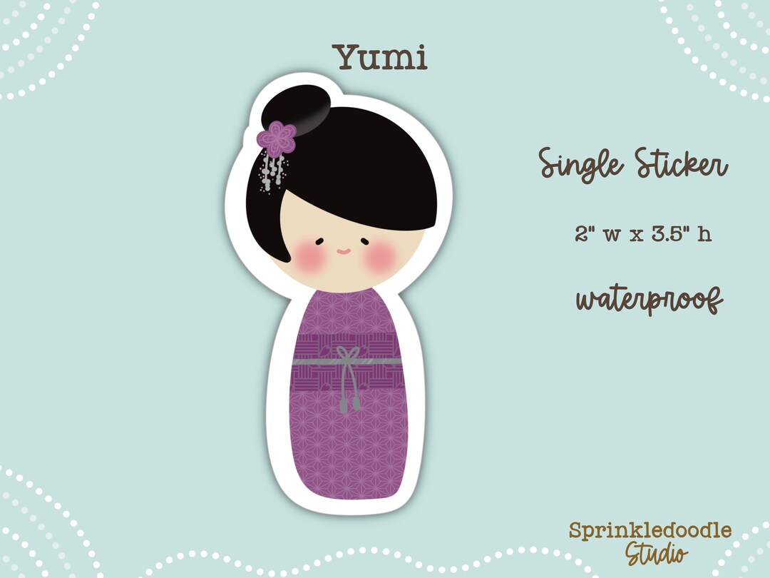 Yumi the Charming Kawaii Kokeshi Doll: Waterproof Sticker for Water ...