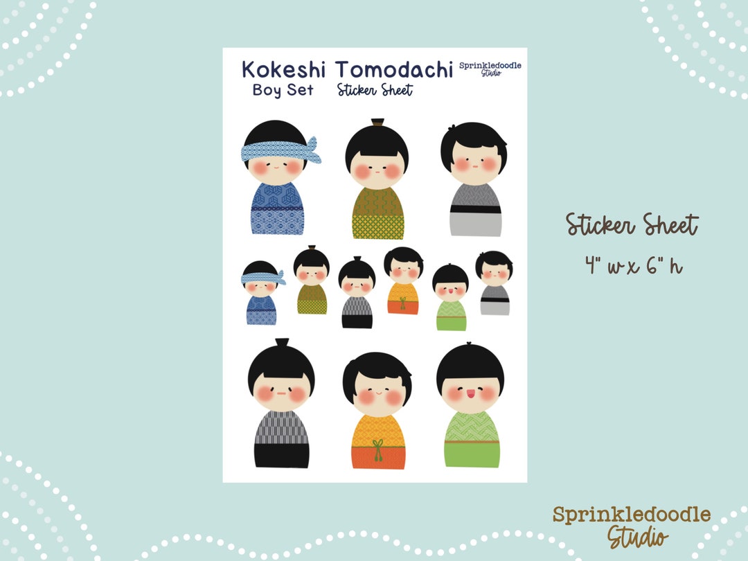 Kokeshi Tomodachi: Adorable Boy Doll Sticker Sheet for Journaling ...