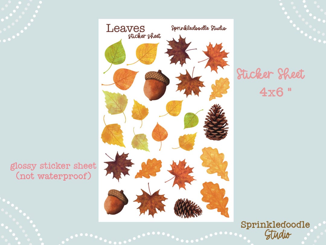 Leaves Sticker Sheet - Cute Fall Leaves, Acorns, Pinecones, Nature ...