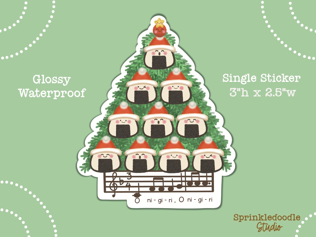Christmas Onigiri Sticker: Kawaii Rice Ball Tree, Waterproof Vinyl - Etsy