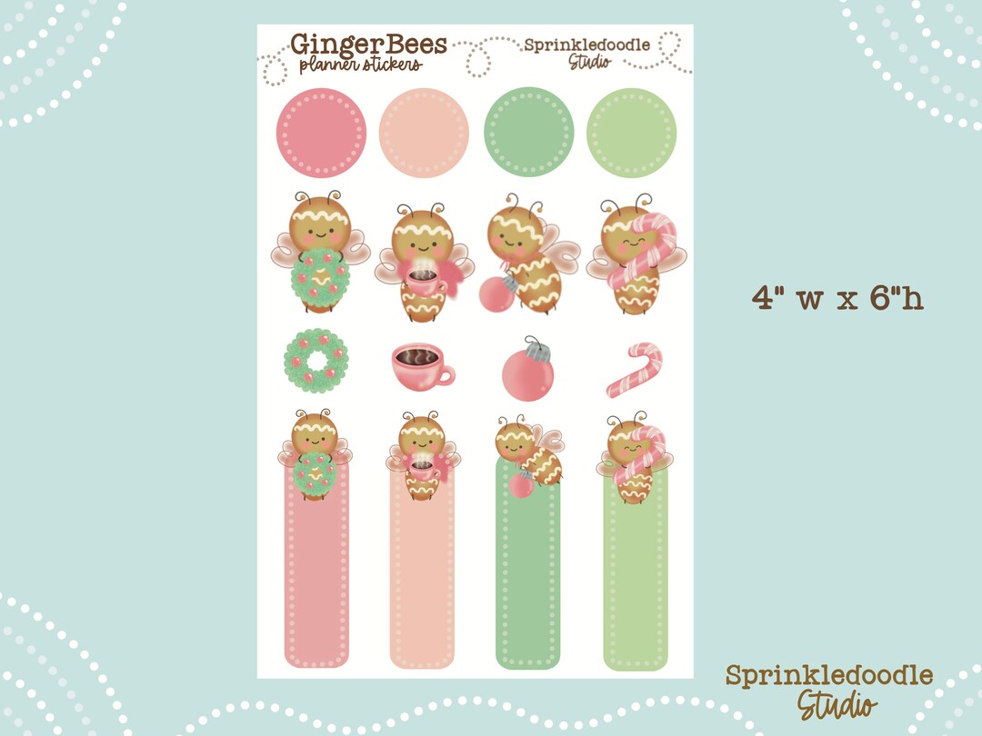 Ginger Bees Planner Stickers: Kawaii Christmas Journal Stickers - Etsy