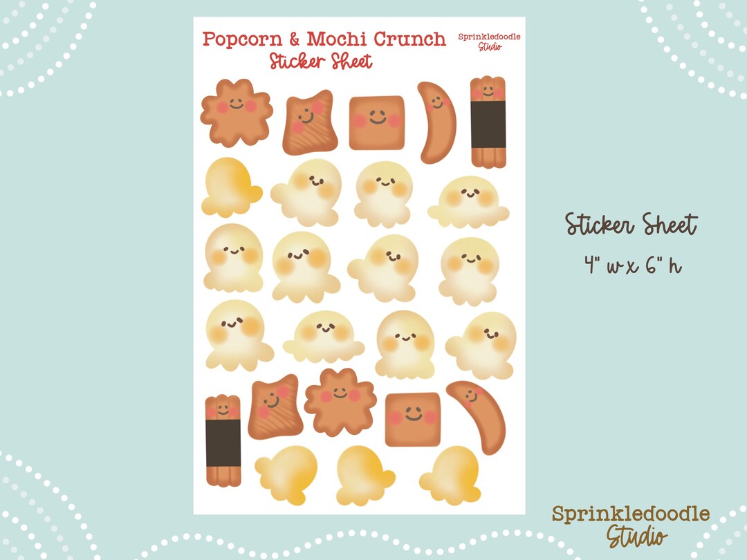 Popcorn and Mochi Crunch Sticker Sheet - Etsy
