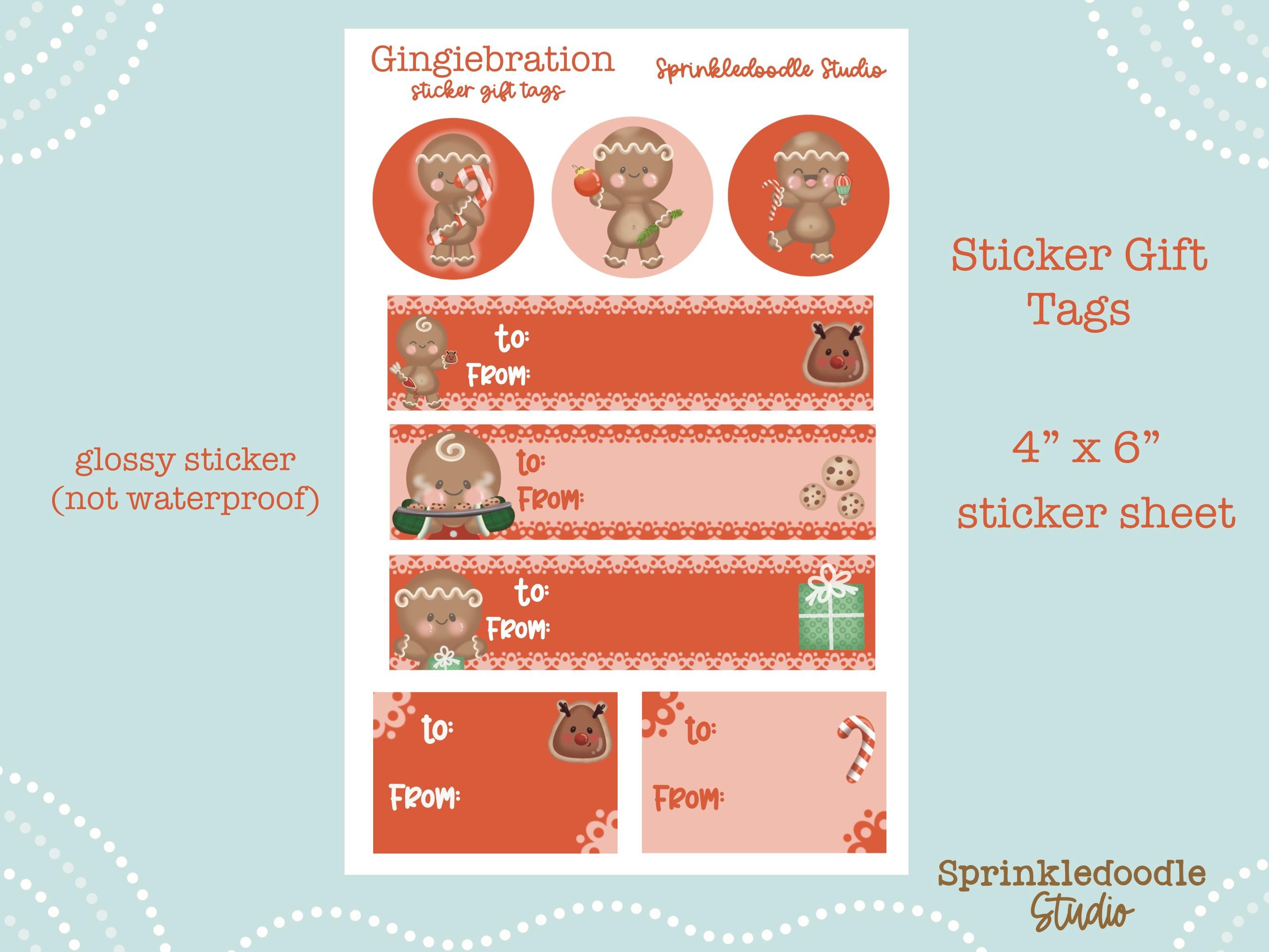 Gingiebration Sticker Gift Tags Cute Gingerbread Holiday, Christmas ...