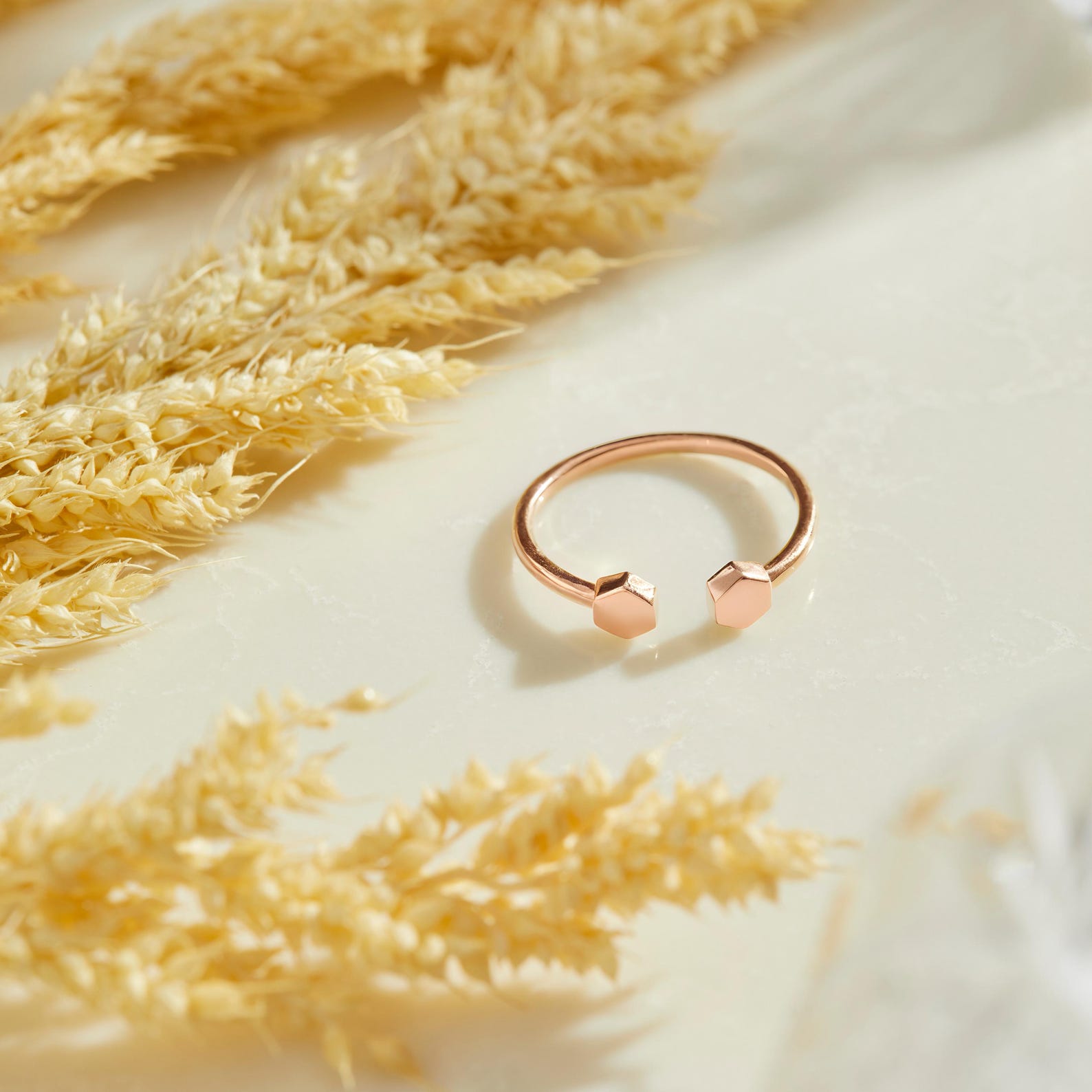 Solid Gold Stackable Ring, 14k Gold Open Ring, Hexagon Open Ring ...
