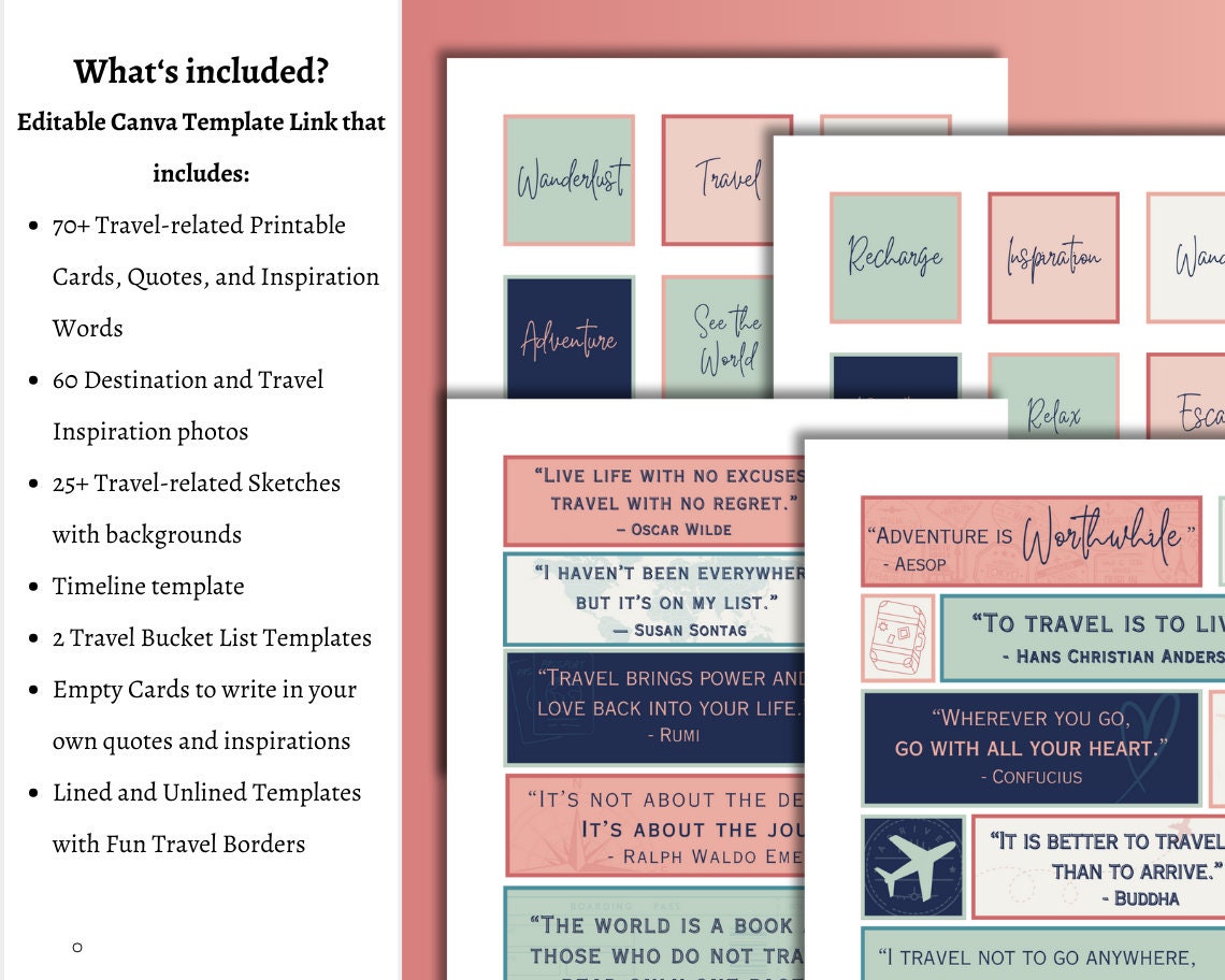 Travel Vision Board With Travel Quotes, Bucket List Templates ...