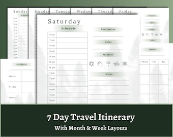 Cute Digital Printable 7 Day Travel Itinerary Template - Etsy
