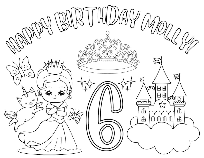Custom Birthday Princess Coloring Sheet - Etsy