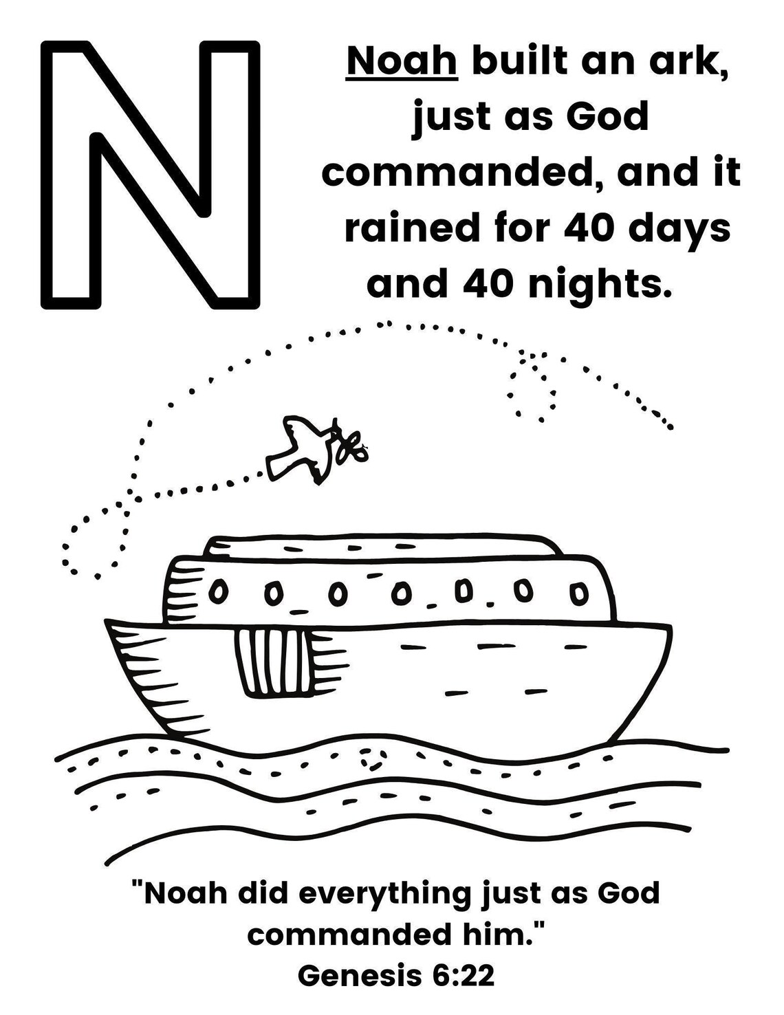 Bible Story Alphabet Coloring Sheet- “N”, PDF Printable Download, Old ...