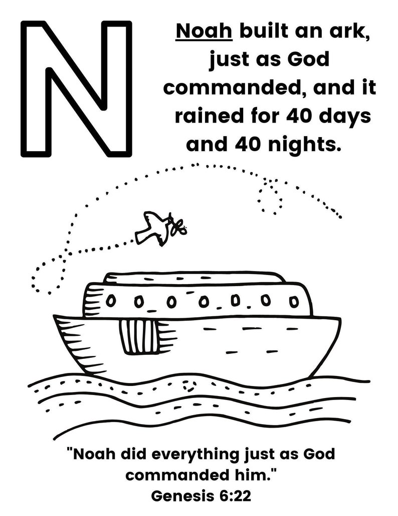 Bible Story Alphabet Coloring Sheet- “N”, PDF Printable Download, Old ...