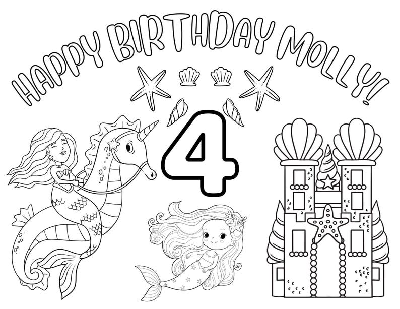 Custom Birthday Mermaid Coloring Sheet - Etsy