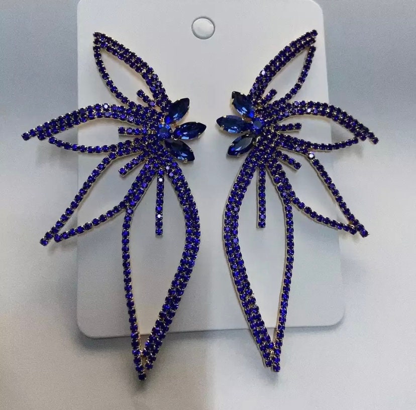 Womens Green Statement Earrings, Rhinestone Pageant Earrings, Large ...