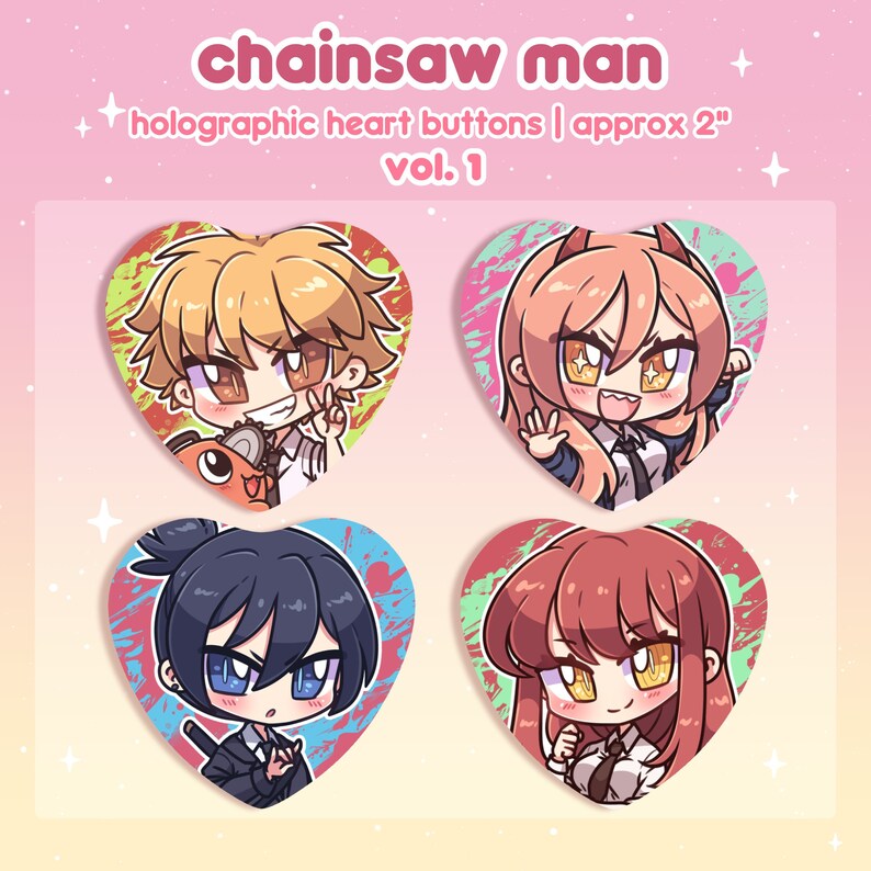 CSM Holo Heart Button Pins Vol. 1 - Etsy