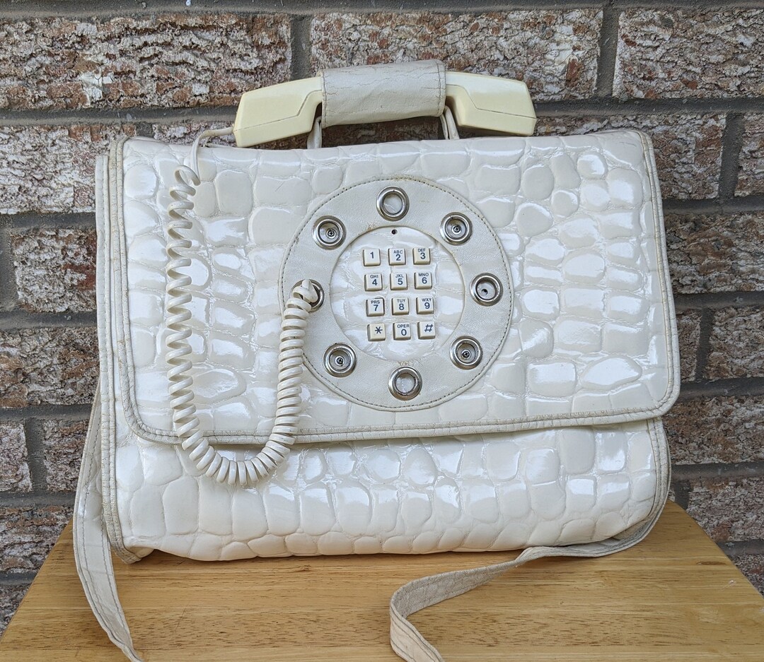 Vintage Dallas Telephone Bag - White Vinyl "alligator" Pushbutton ...