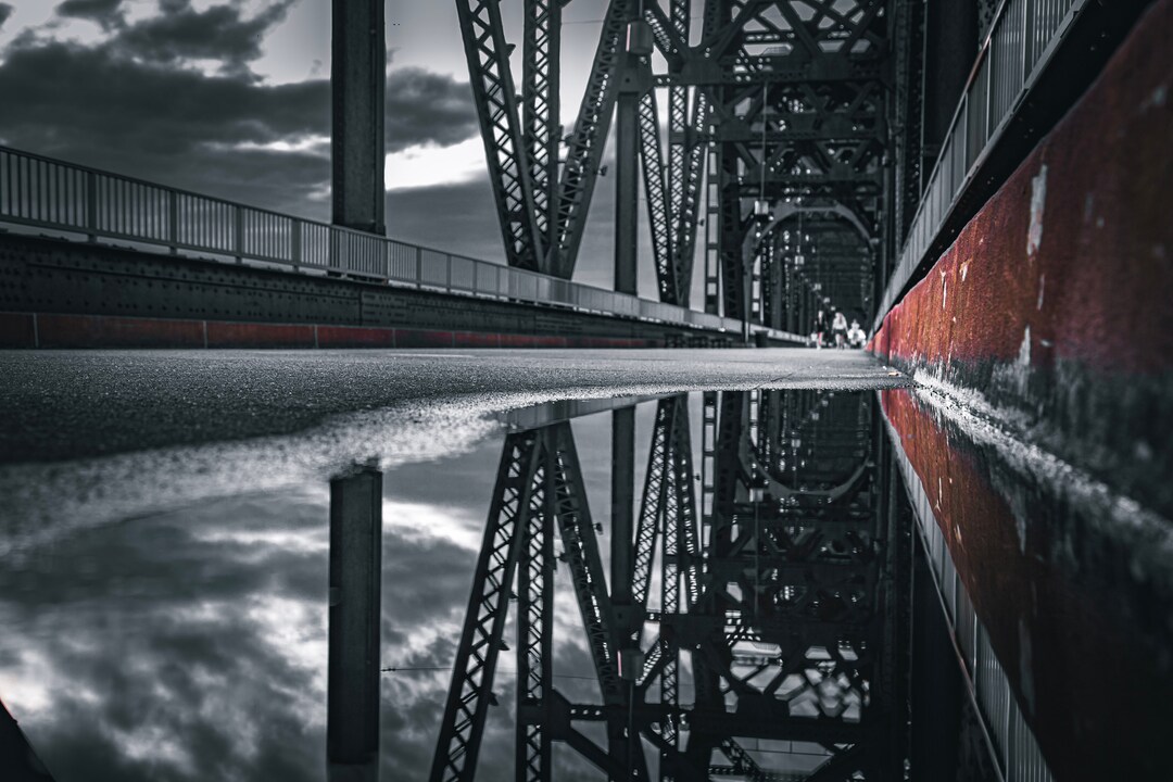 Dramatic Bridge Shadows and Water Reflections Photo on Canvas, Modern ...
