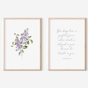Bible Verse Poster Set of 2, Isaiah 26:3, Floral Christian Wall Art ...