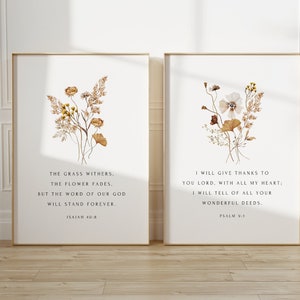 Christian Floral Set of 2, Fall Bible Verse Wall Art, Isaiah 40:8 ...