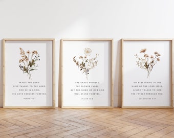 Large Scripture Wall Art Botanical Bible Verse Set of 3 Prints - Etsy