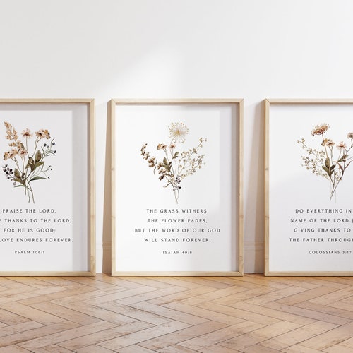 Christian Floral Set of 3 Bible Verse Wall Poster Set - Etsy