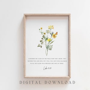 Luke 12:27, Digital Download, Botanical Christian Wall Art, Floral ...