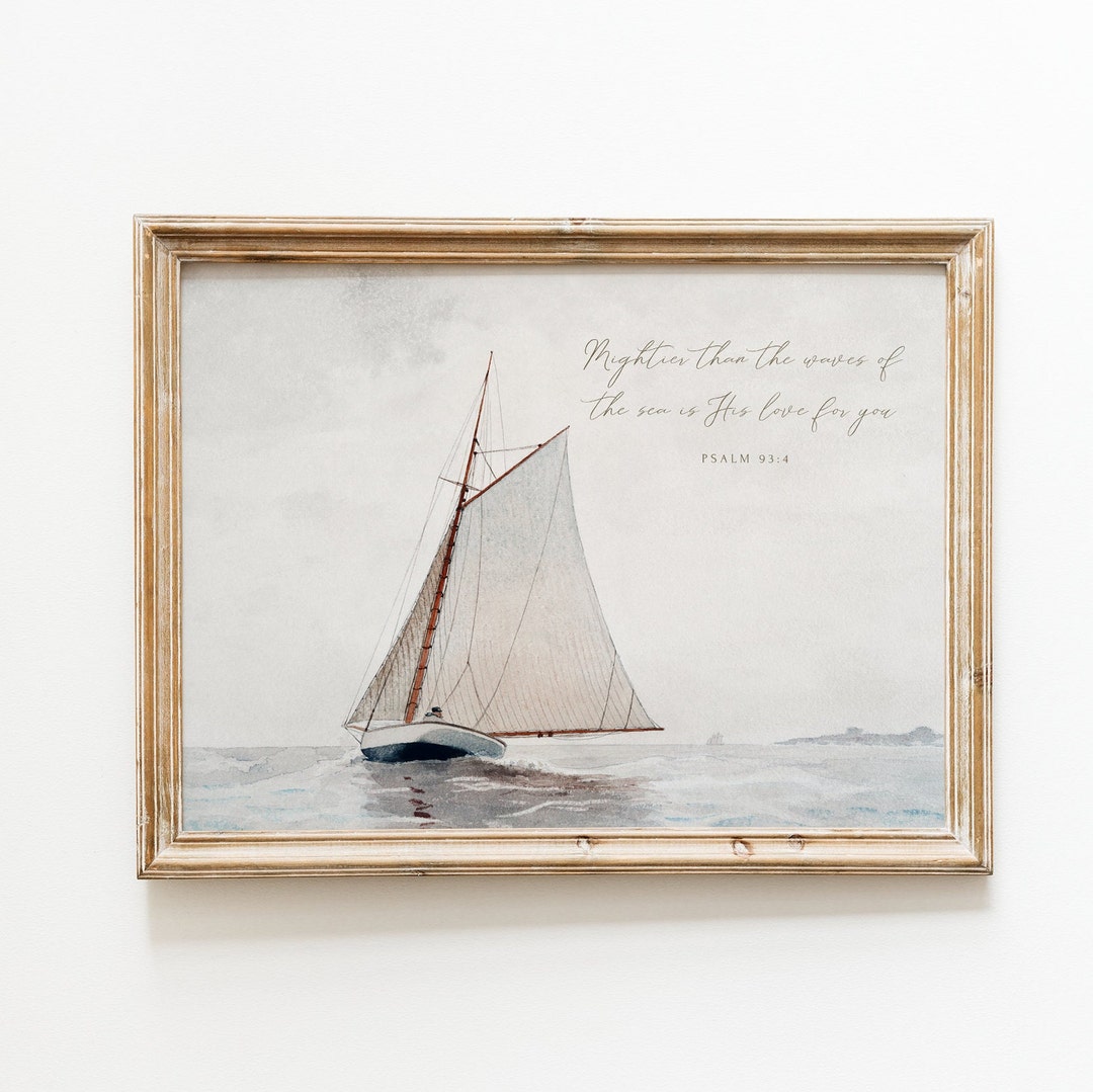 Christian Wall Art, Psalm 93:4, Horizontal Bible Verse Print, Vintage ...