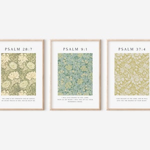 Psalm Christian Wall Art Set of 3, Floral Pattern Bible Verse Print ...