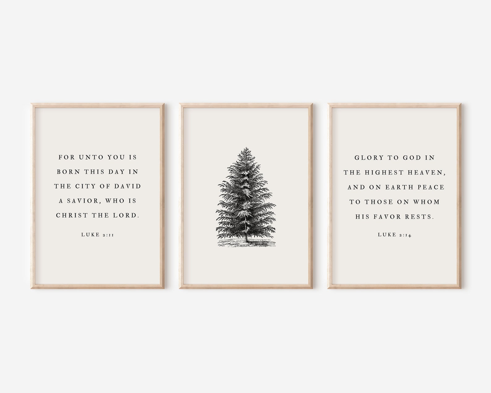 Christian Christmas Set of 3, Holiday Bible Verse Wall Print, Luke 2 ...