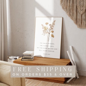 Christian Floral Wall Art, Fall Bible Verse Poster, the Grass Withers ...