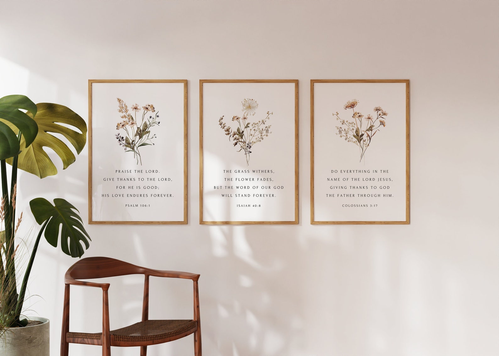 Christian Floral Set of 3 Bible Verse Wall Poster Set - Etsy