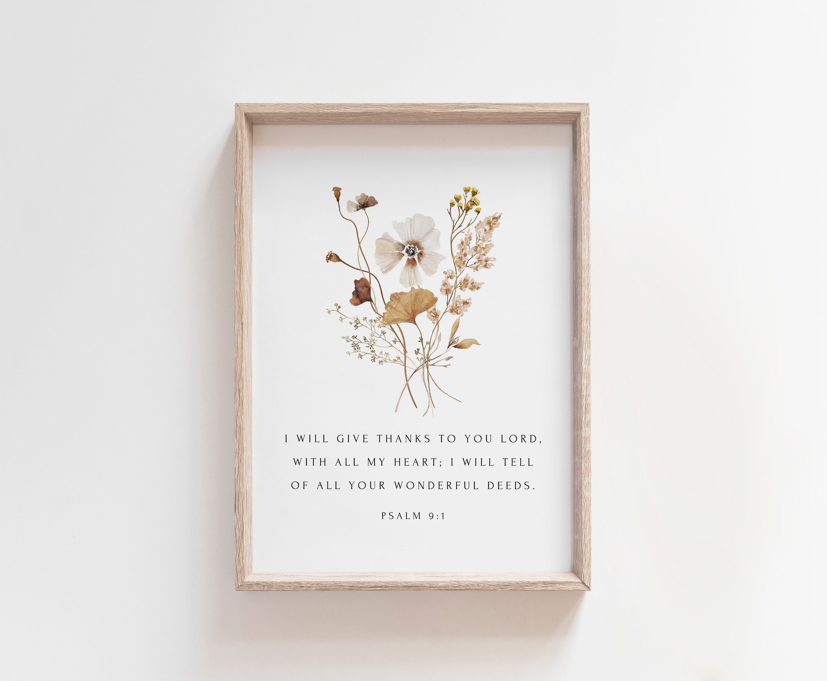 Psalm 9:1, Give Thanks, Fall Scripture Digital Print, Christian Wall ...