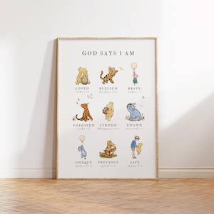 Classic Winnie the Pooh Wall Art, God Says I AM Biblical Affirmations ...